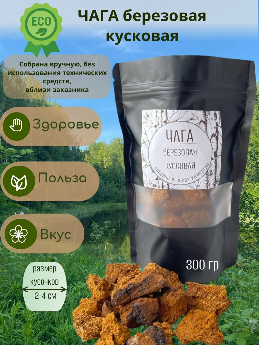 Чага натуральная березовая, отборная, кусковая, чай для здоровья, 300 гр