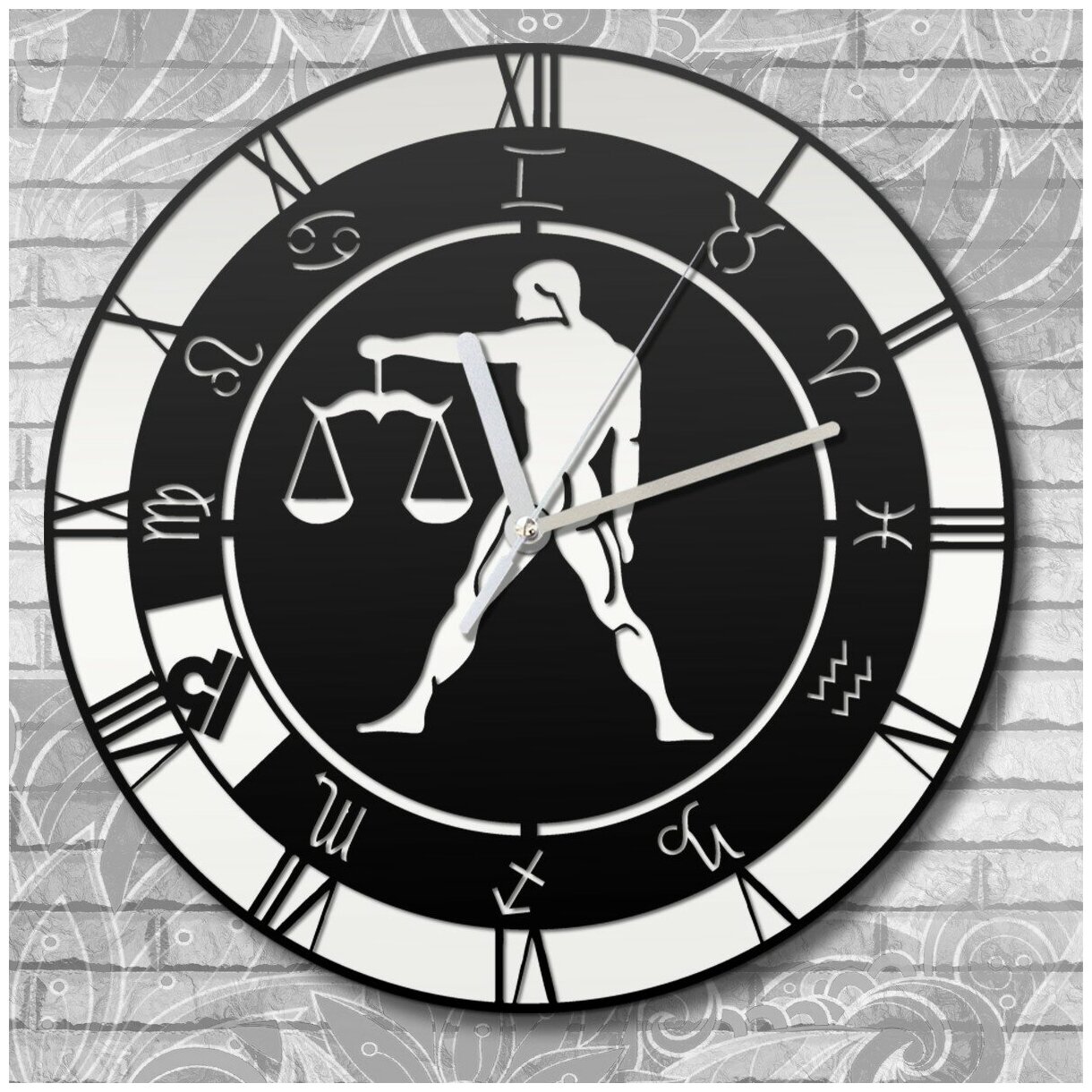 Настенные часы деревянные бесшумные гороскоп знаки зодиака астрология весы - 645