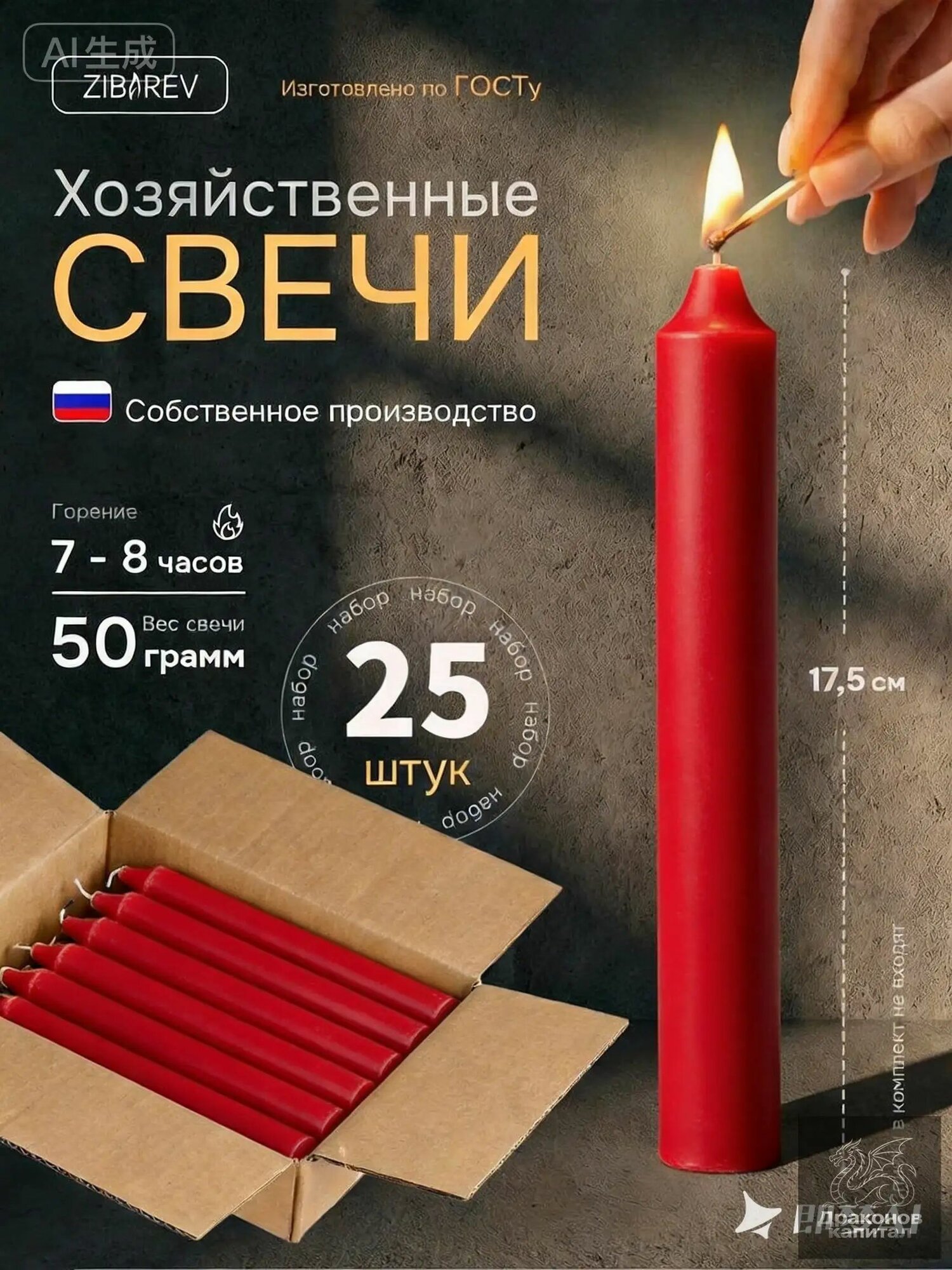 Свеча "Свечи 70 гр. - 25 шт." 17.5 см х 1.4 см 25 шт