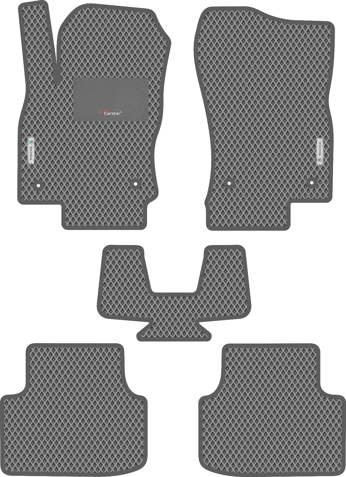Автомобильные коврики EVA для Skoda Octavia III A7 (2013-2020), с каучуковым подпятником и 2 эмблемами Skoda, серые с серым кантом, ячейка - ромб