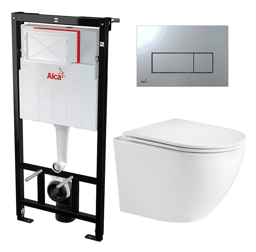 Комплект 3 в 1 инсталляция AlcaPlast + Подвесной унитаз WeltWasser Merzbach 043 GL-WT + кнопка хром