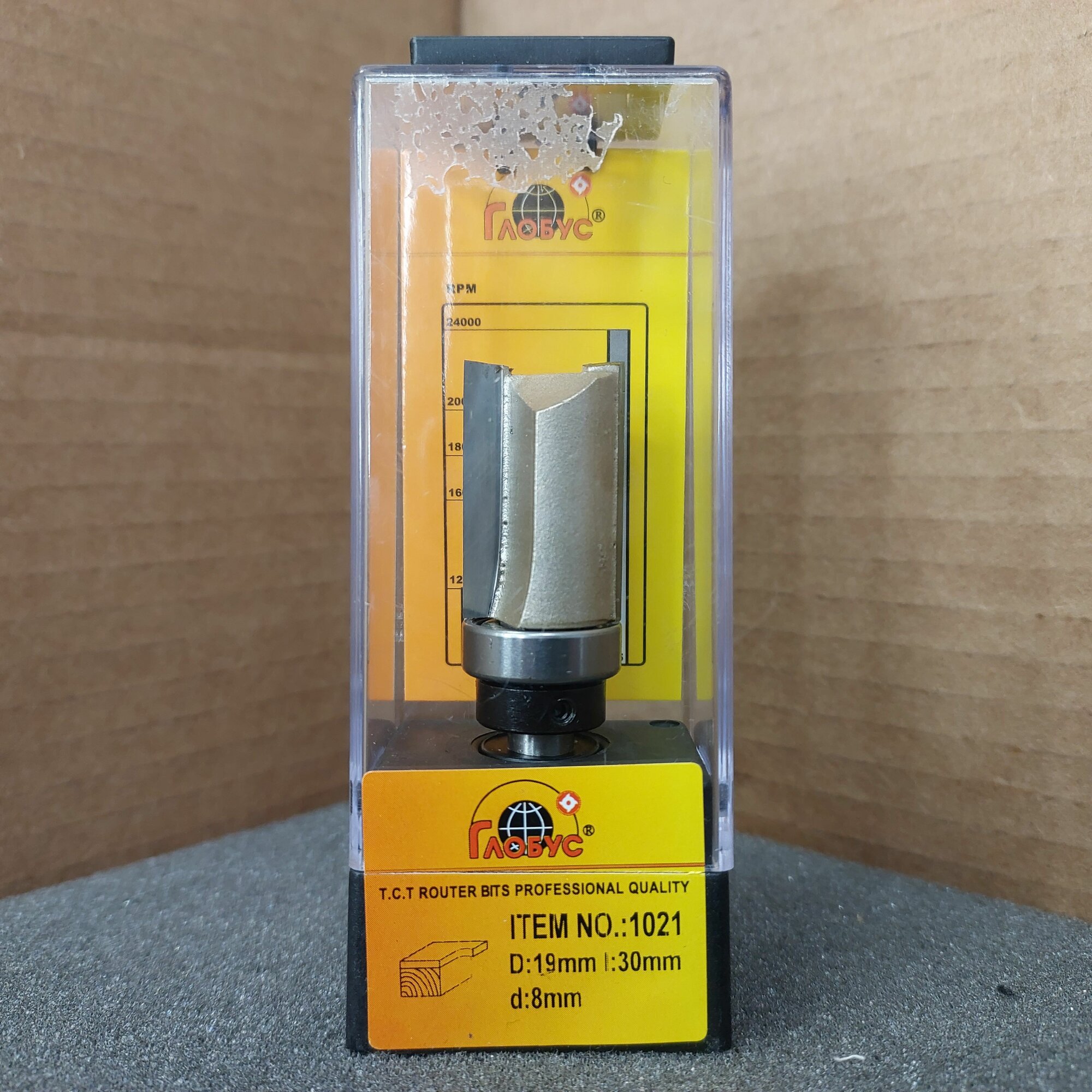 Фреза обгонная с верхним подшипником Глобус 1021 D:19mm I:30mm d:8mm Обгонная (верхний-подш) Арт:1021D19x30d8