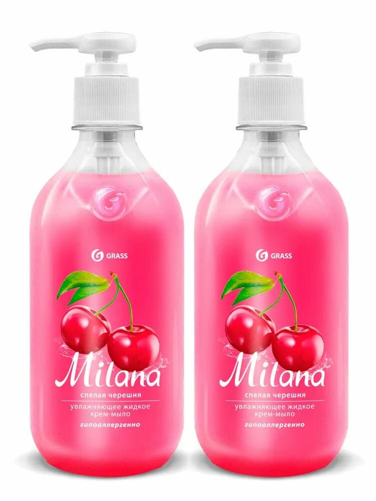 Grass Milana Крем-мыло жидкое увлажняющее Спелая черешня, 500 мл, 2 штуки
