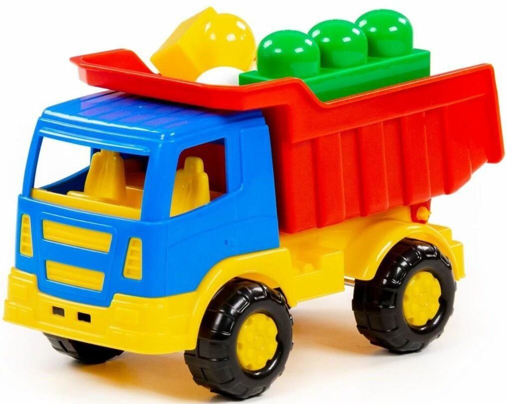 Игровой набор №192 "Салют": автомобиль-самосвал и конструктор "Юниор" на 9 элементов, игрушечная машинка для детей, пластиковая игрушка для песочницы и дома