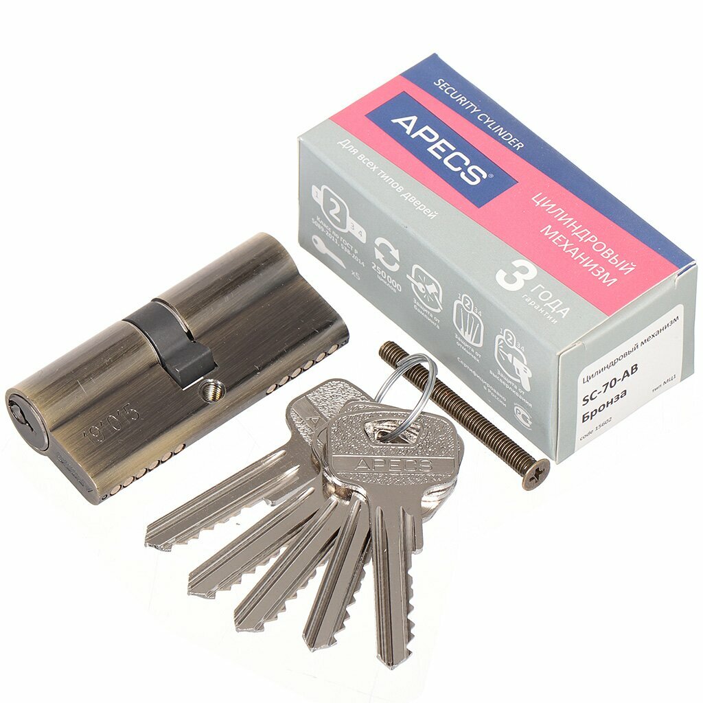 Личинка замка двери Apecs, SC-70-AB (SC-70-Z-AB), 15602, 70 мм, бронза, 35/35