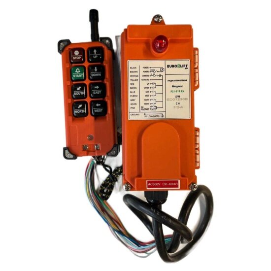 Euro-lift Радиоуправление " F21-Е1B, комплект (Пульт 6 кнопок управления + старт +стоп, 1 скорость + Приемник) (Питание приемника:220/380 В)