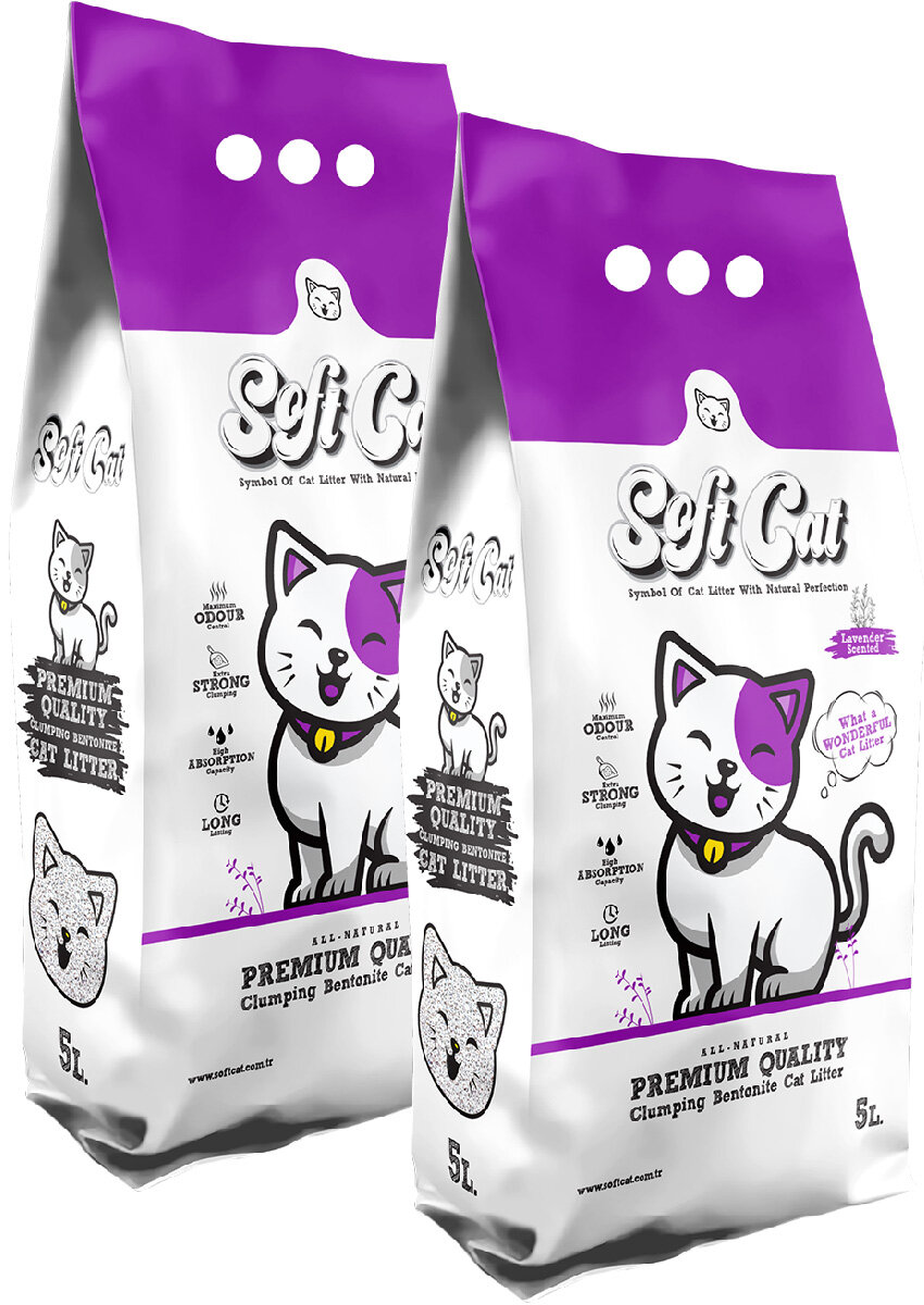 SOFT CAT LAVENDER наполнитель комкующийся для туалета кошек с ароматом лаванды (5 + 5 л)