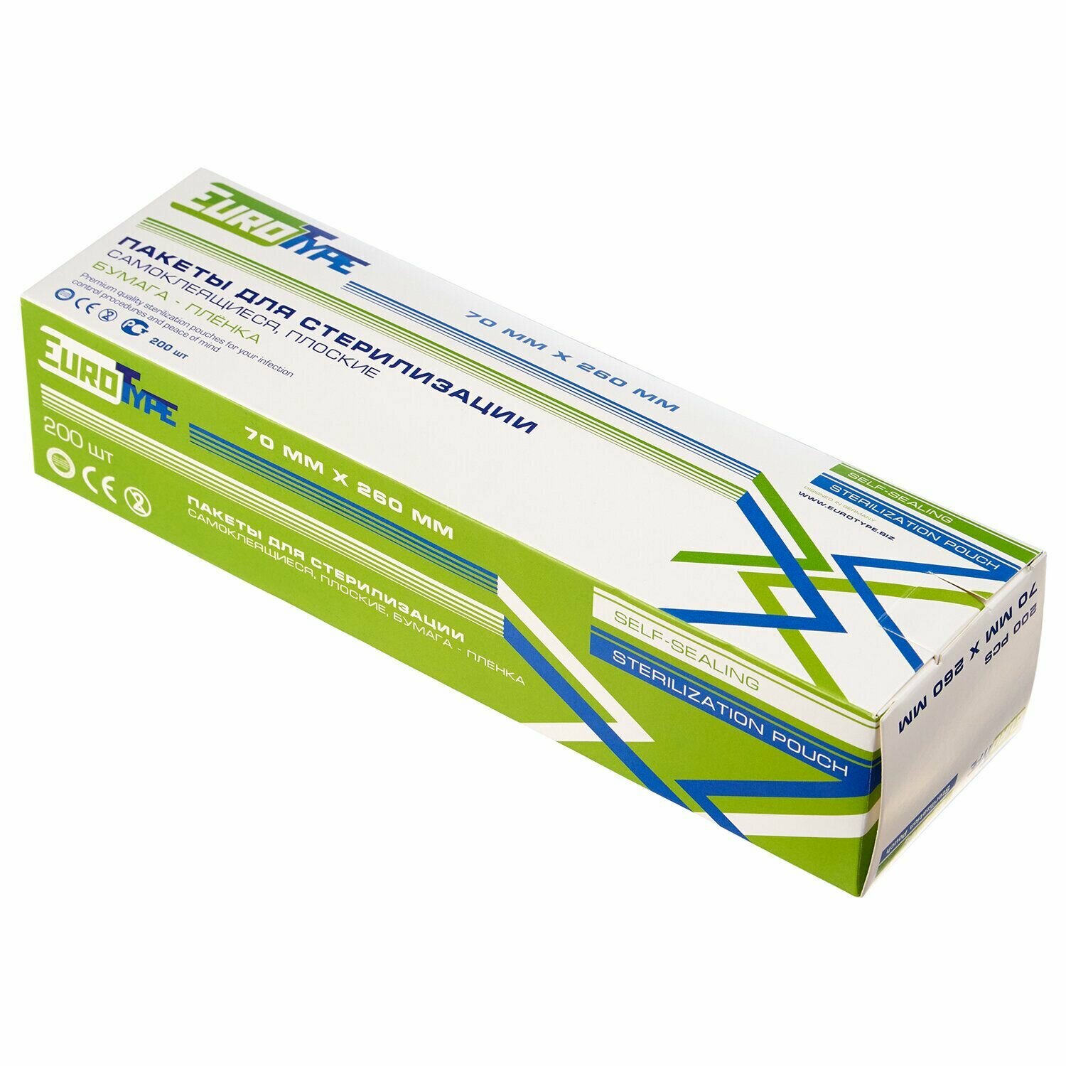 Пакет комбинированный самоклеящийся EUROTYPE 70х260 мм, 200 штук, для паровой, газовой стерилизации