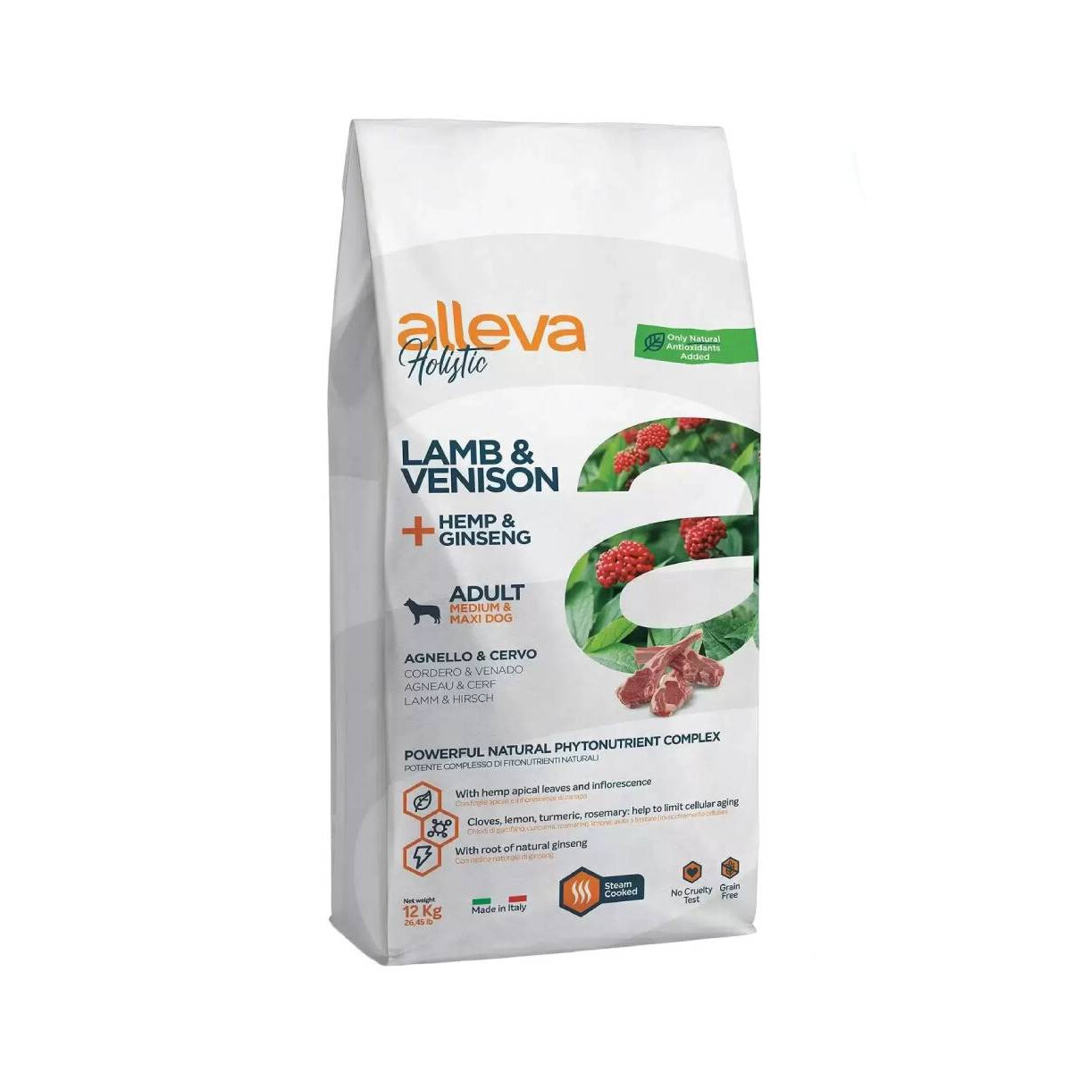 ALLEVA HOLISTIC Корм для взрослых собак с ягненком и олениной. Медиум Макси 12 кг