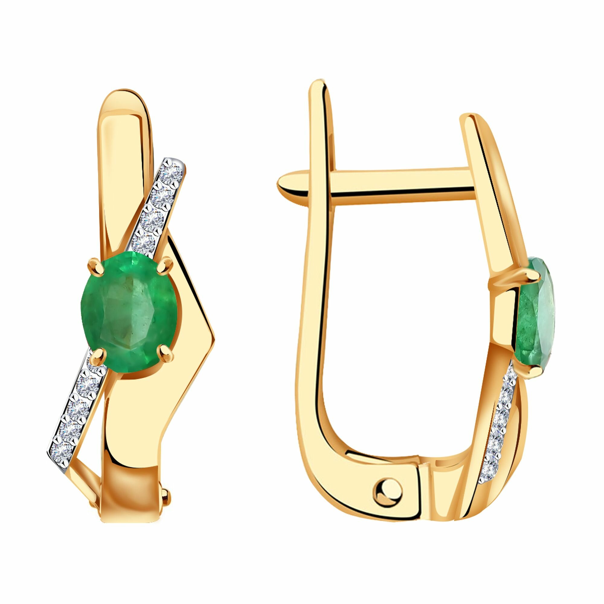 Серьги, красное золото, 585 проба, изумруд, бриллиант