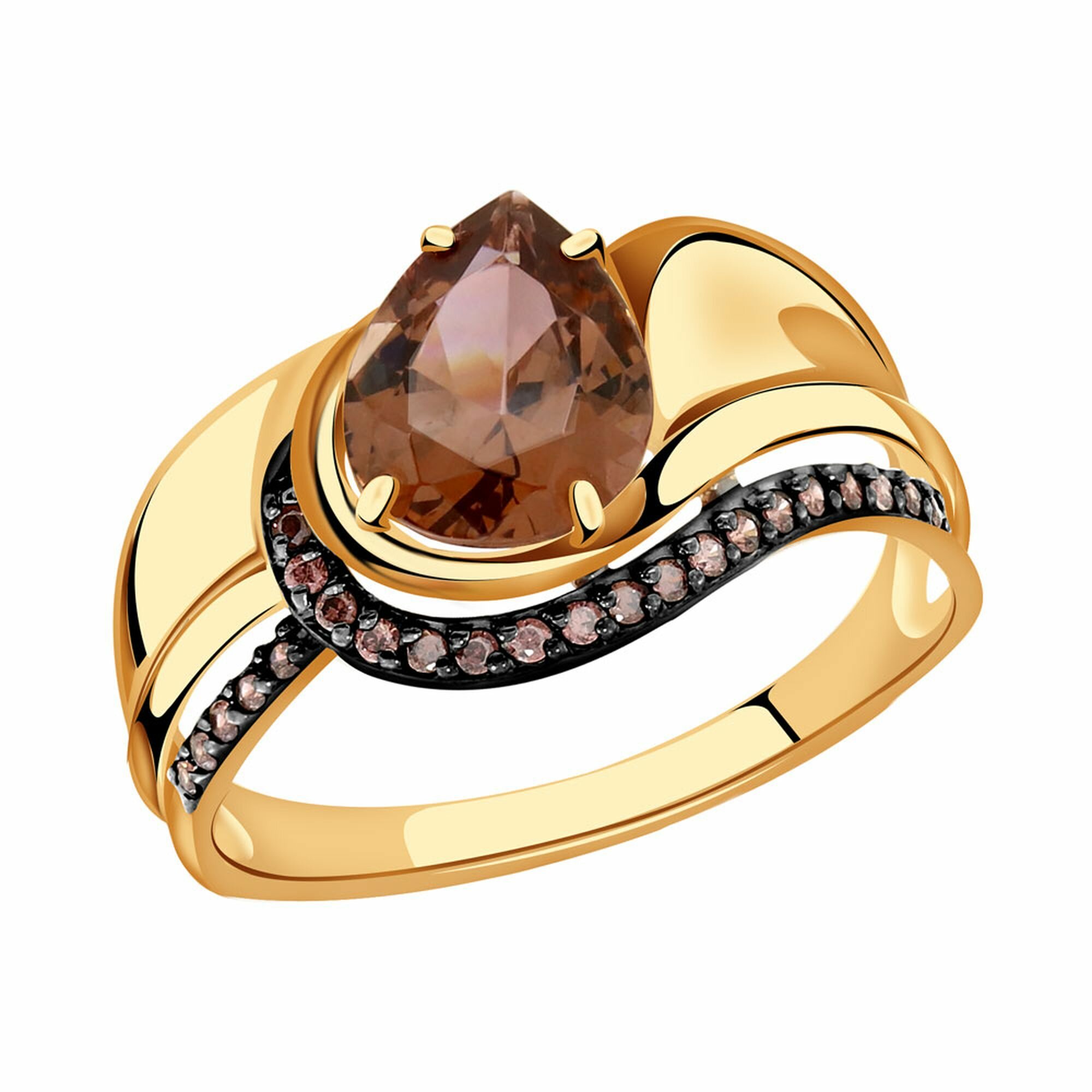 Кольцо, красное золото, 585 проба, родолит, фианит