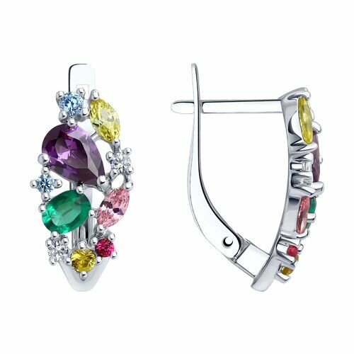 Серьги, серебро, 925 проба, родирование, изумруд синтетический