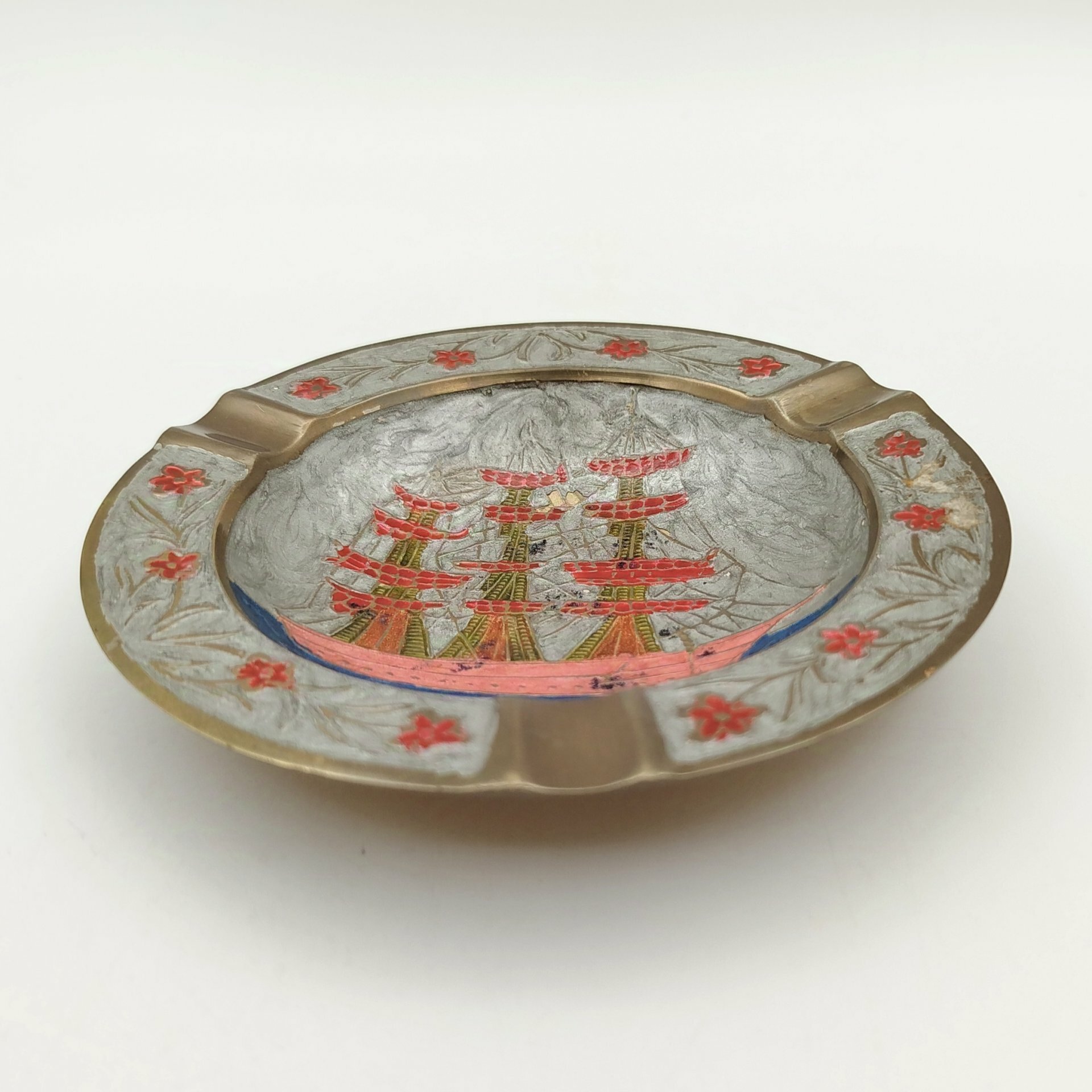 Пепельница "Парусник" ("Корабль"), латунь, эмали, Индия, 1980-1990 гг.