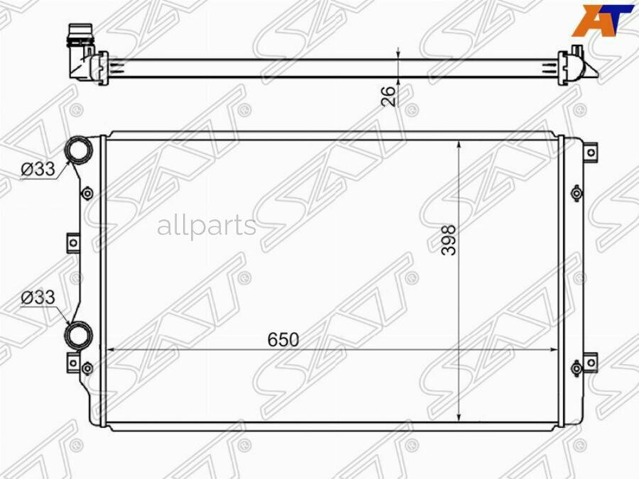 SAT SG-VW0008 Радиатор Audi A3 03-13 / Skoda Octavia 04-13 / Volkswagen Golf 03-16 / Jetta 05-19 / Passat 05-15 /
