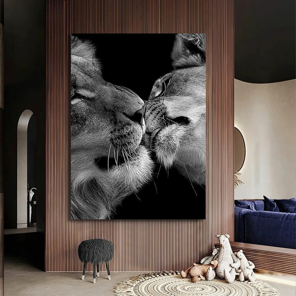 Картина лев и львица, картина лев, львы семья, 40х60