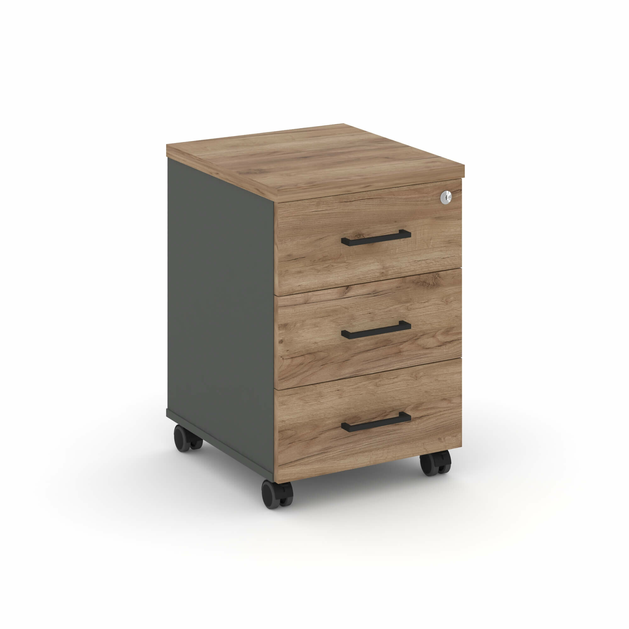 Тумба мобильная 3 ящика Стайл Проджект/Style Project Riva SN. TM-002 Антрацит /Дуб Табак 416*460*611