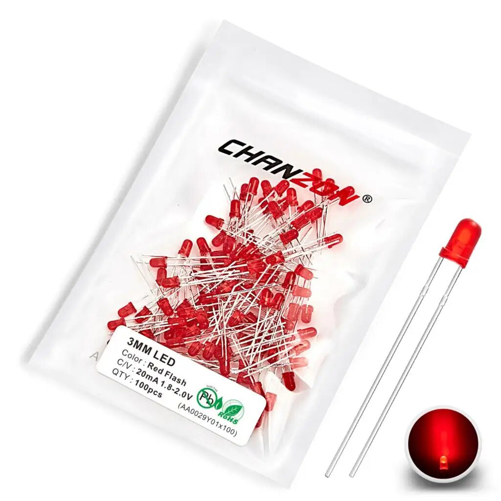 100 шт. мигающие светодиоды 3 мм Red Flash CHANZON