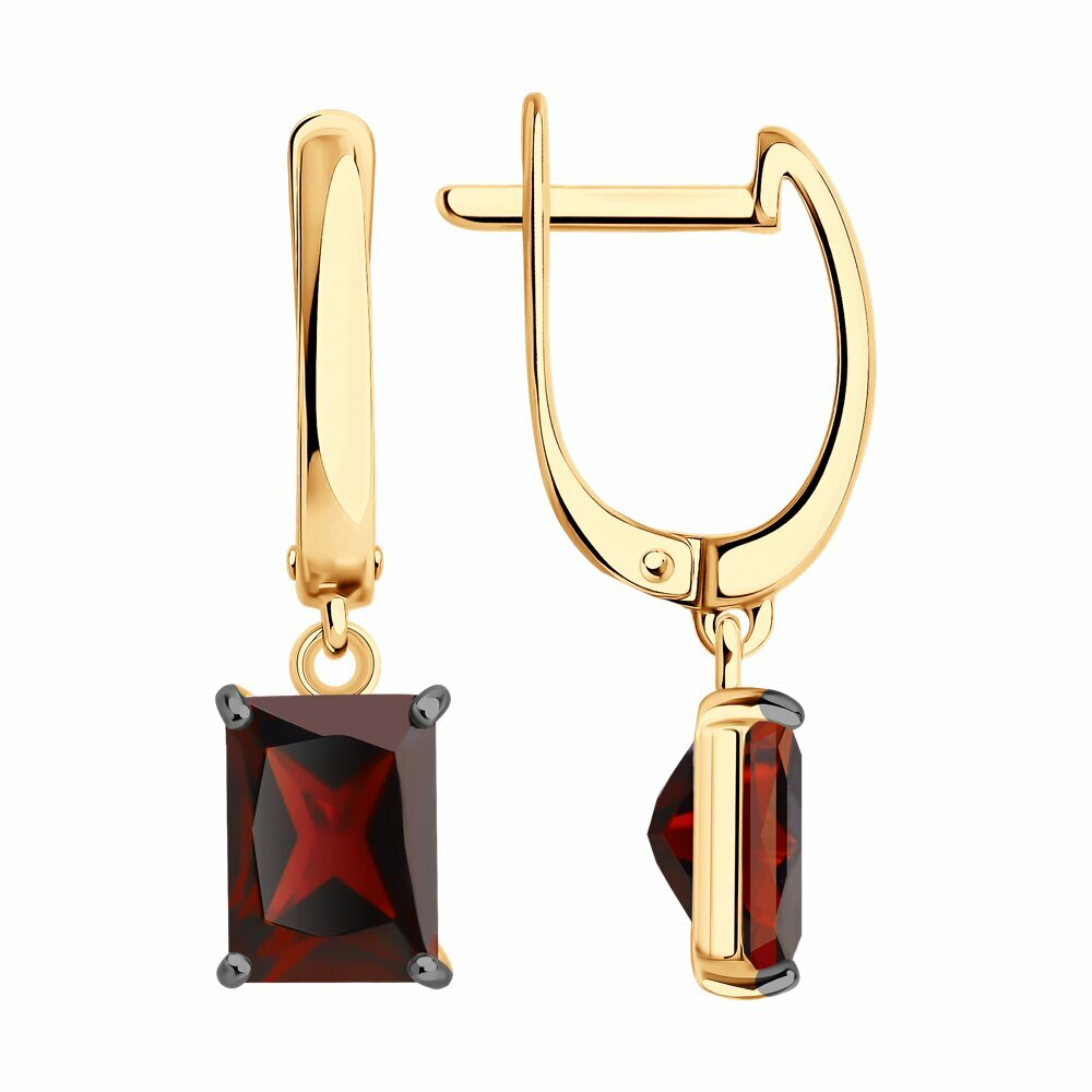 Серьги, серебро, 925 проба, золочение, гранат