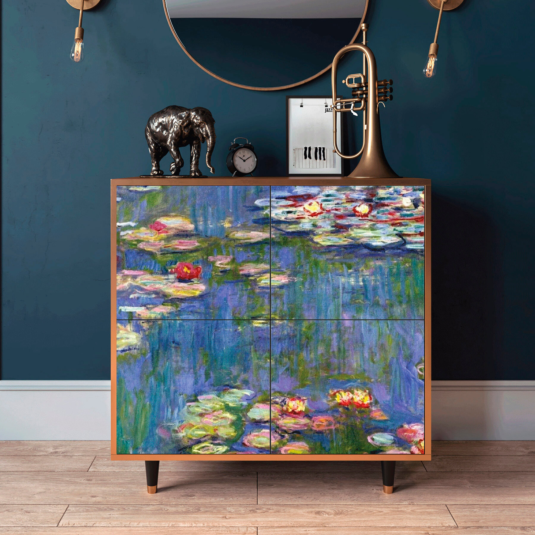 Комод - STORYZ - BS3 The water lily pond by Claude Monet, Размер - 94 x 96 x 48 см, Цвет корпуса - Орех