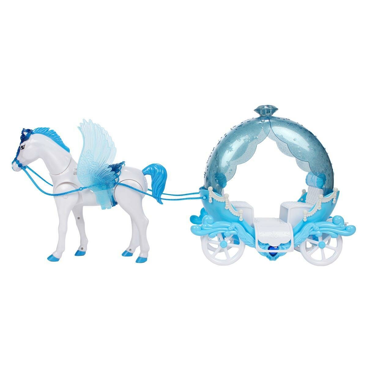 Карета с лошадью, пластиковая, светло-голубая, размер 25 см, сказочный дизайн для детей