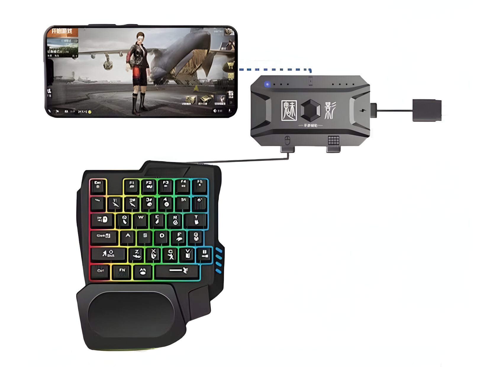 Механическая клавиатура для одной руки с адаптером для подключения к телефону M1, черный