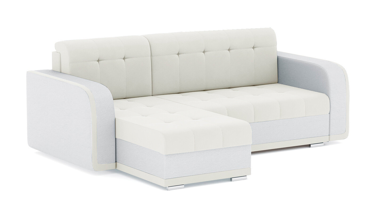 Угловой диван кровать Генри, еврокнижка, угол левый/правый, велюр Зара Крим 02/кожзам белый