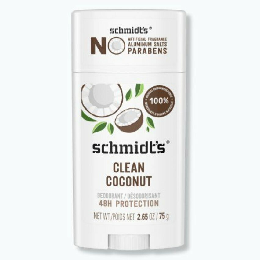 Schmidt's, Натуральный дезодорант без алюминия, 48 часов, Clean Coconut, чистый кокос, 75 г