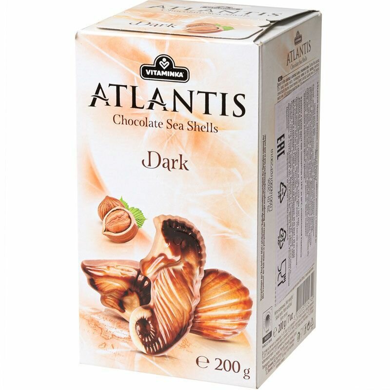 Конфеты Atlantis Морские ракушки с начинкой из орехового крема из белого и темного шоколада Северная Македония 200г