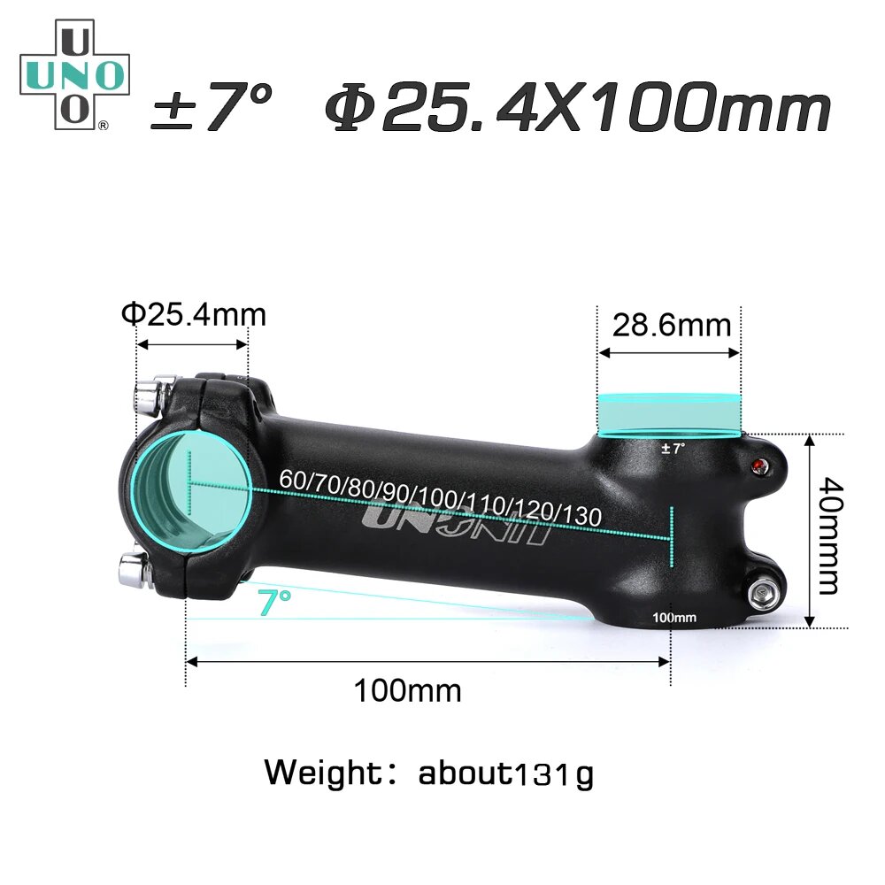UNO 25,4 мм вынос руля MTB черный алюминий Бирюзовый, 25.4x100mm 7 stem