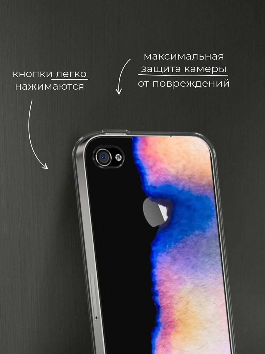 Чехол на Apple iPhone 4/4S / Айфон 4/4S с принтом Синяя акварель, прозрачный — фото 1