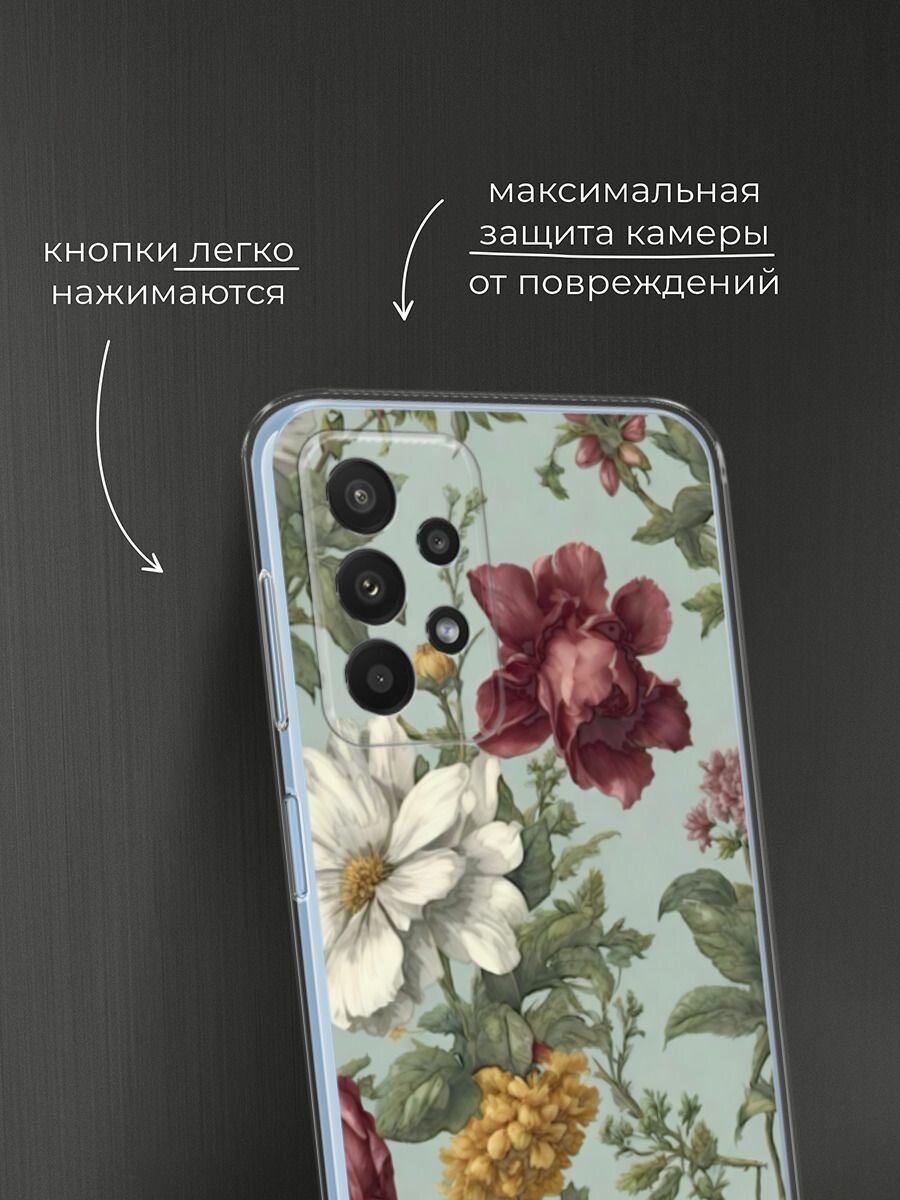 Силиконовый чехол на Samsung Galaxy A23 / Самсунг Галакси А23 с принтом Акварельные красные цветы — фото 1