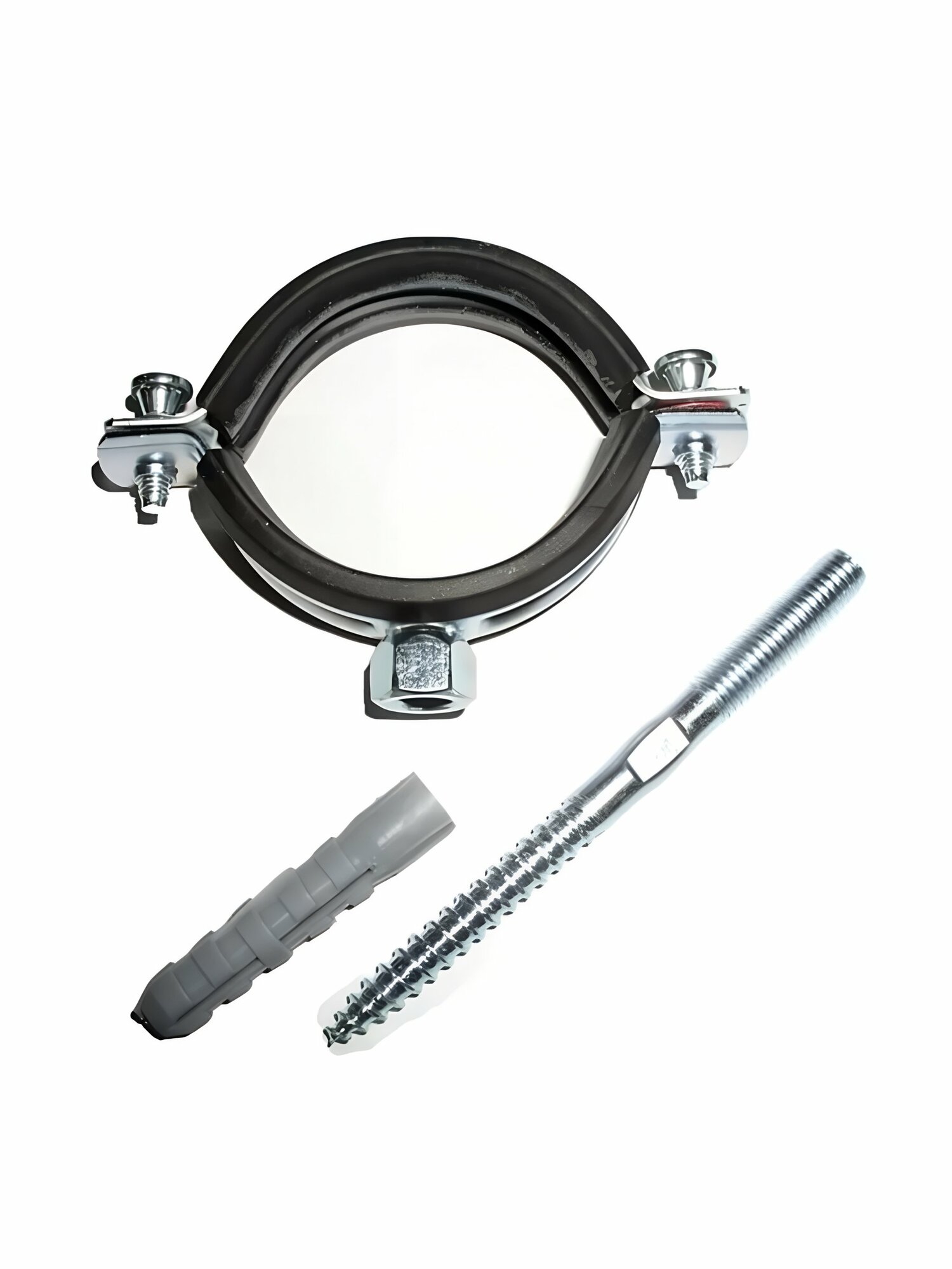 Хомут для крепления трубы 6 дюймов MasterProf сталь оцинкованный с резиновым уплотнением М10 шуруп дюбель