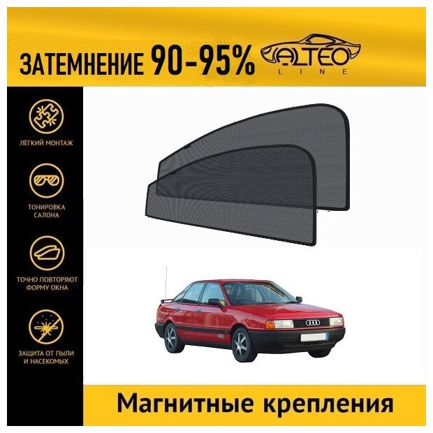 Каркасные автошторки ALTEO PREMIUM на Audi 80 (В3, В4) (1986-1995) седан на передние двери на магнитах с затемнением 90-95%