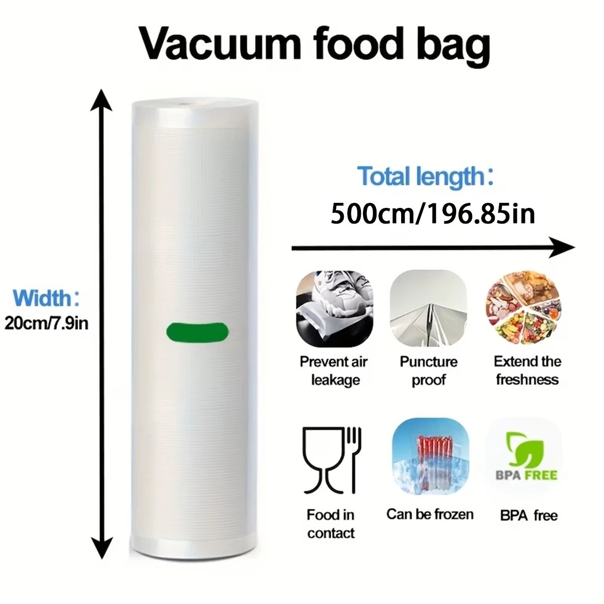 Вакуумные пакеты для хранения продуктов, 5 м, без BPA 20x500cm