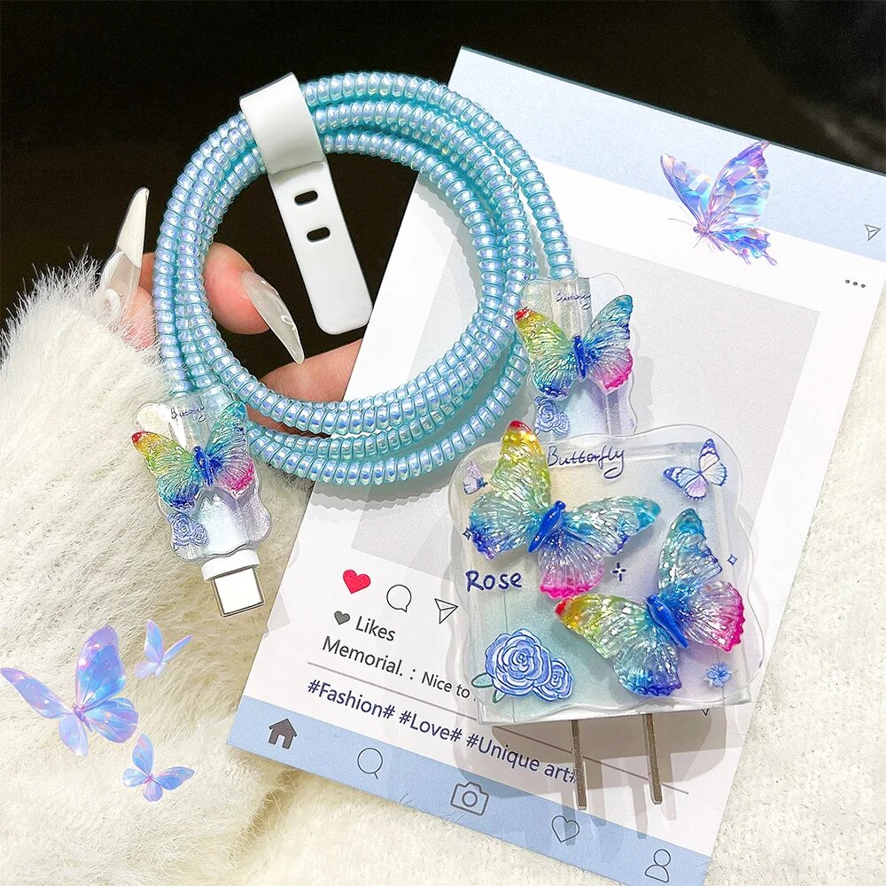Защитный кабель iPhone с бабочками, голубой, Color: 161