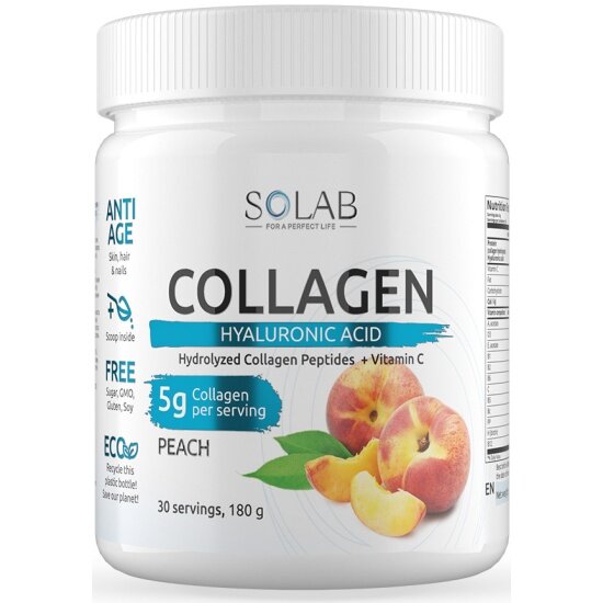 БАД Solab Коллаген + Гиалуроновая кислота + витамин С Персик 30 порц. 180 г