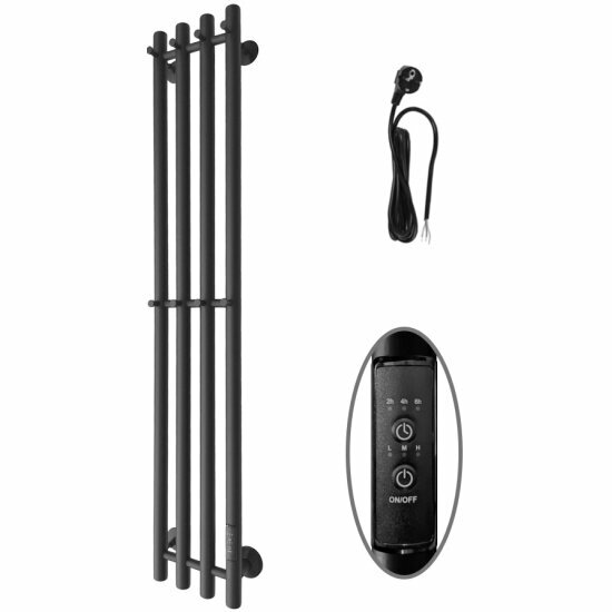 Полотенцесушитель электрическийд Маргроид INARO 1200х180 правый, скр. монтаж, СНШ, черный матовый(RAL 9005), (Ferrum, 8 крючков)