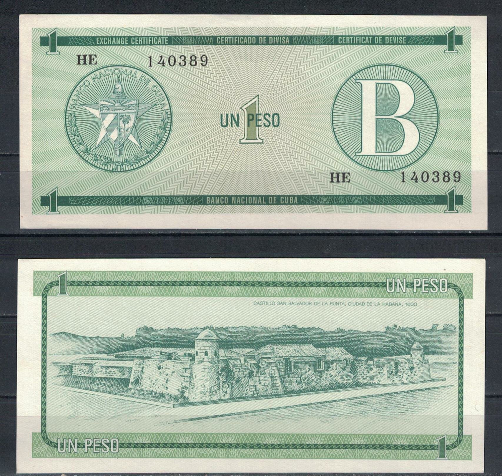 Купюра (бона) Куба 1958г. "UN PESO - сертификат B" UNC