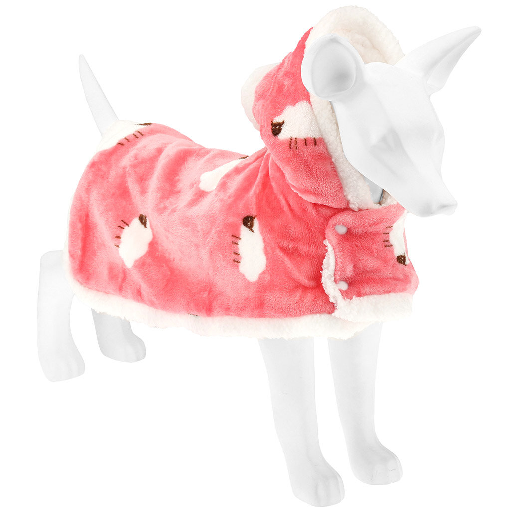 Накидка для собаки Pet Toys "Овечка", на меху, капюшон, помпон, кнопки, L, длина 40 см, обхват шеи 40-44 см, розовая