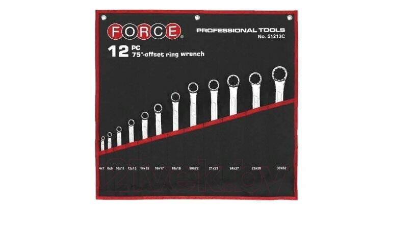 FORCE 51213C Набор накидных 12 гр. ключей 12 предметов с 6х7 по 30х32 с изгибом в свёртке