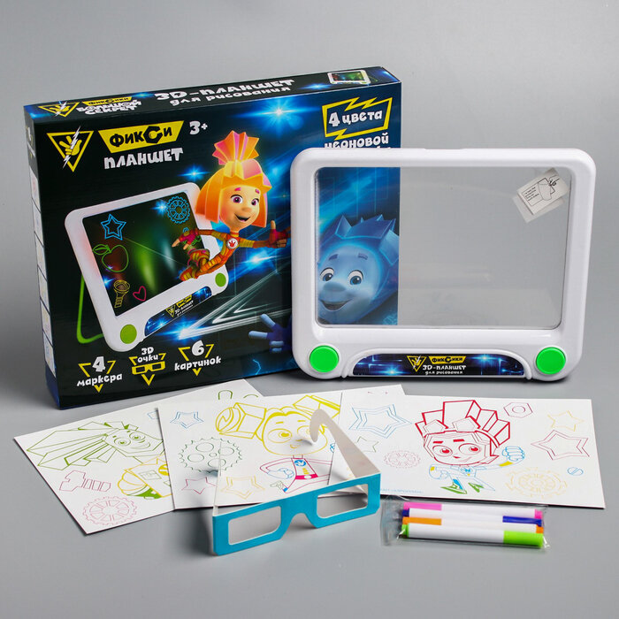 3D-планшет для рисования неоновыми маркерами, световые эффекты, с карточками "Фикси планшет", фиксики