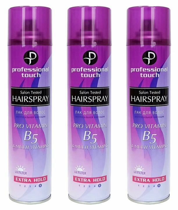 PROFESSIONAL TOUCH Лак для волос Pro vitamin B5 & Multi Vitamins, экстрасильная фиксация, 265 мл, 3 шт