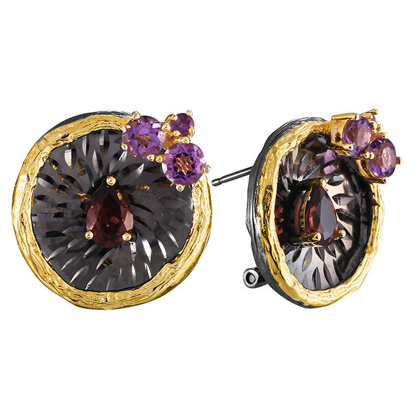Серьги, серебро, 925 проба, аметист, гранат