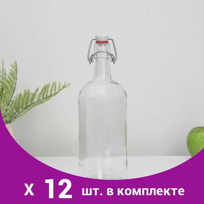 Диспенсер Бутылка бугельная с пробкой, 1 л, цвет прозрачный (12 шт)