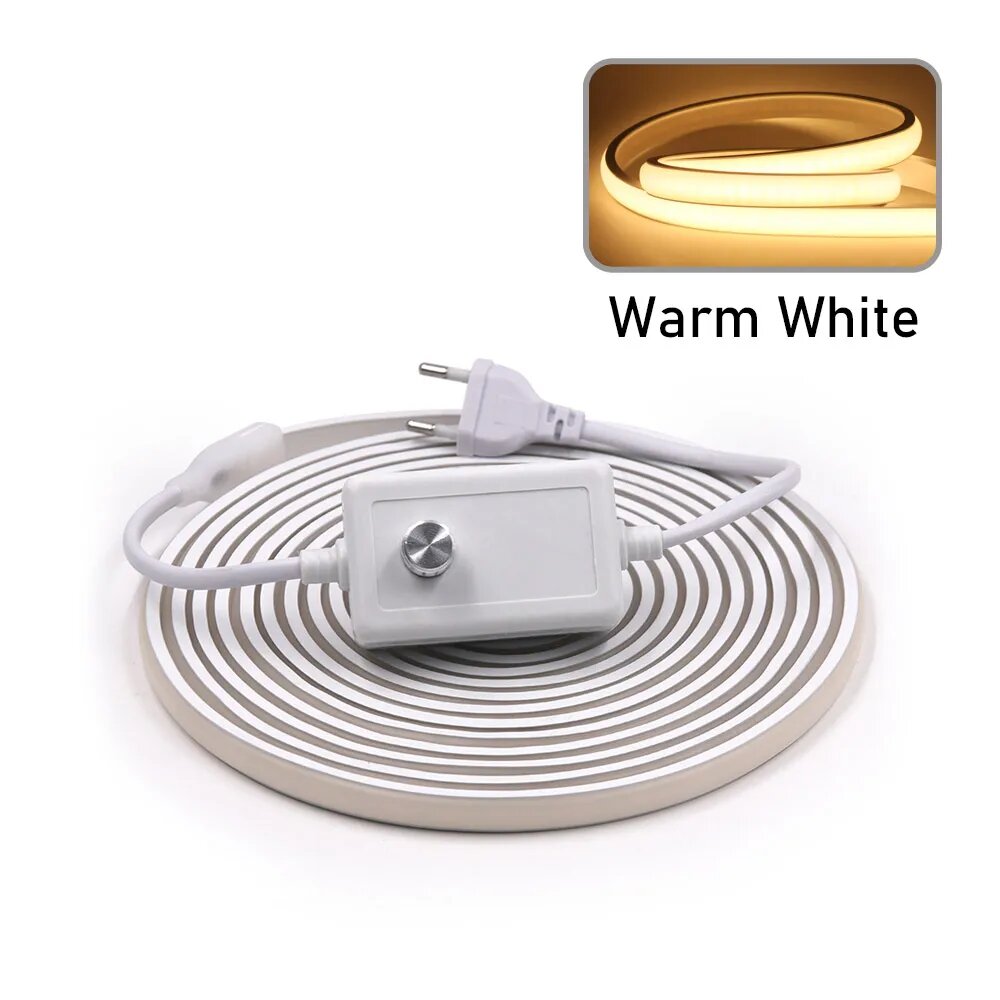 Гибкий светодиодный неон-рулон COB с регулировкой яркости 220V, набор с диммером и блоком питания, высокая плотность 288 светодиодов, линейное освещение, водонепроницаемый IP68