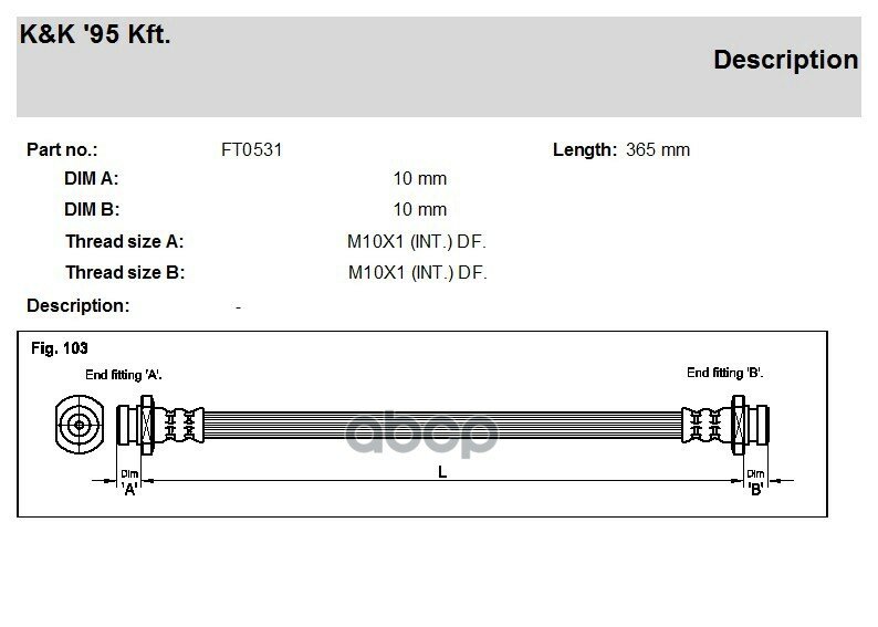 Шланг тормозной SUZUKI Jimmy (FJ) 1.5 DDiS 4x4 08.05- K&K арт. ft0531