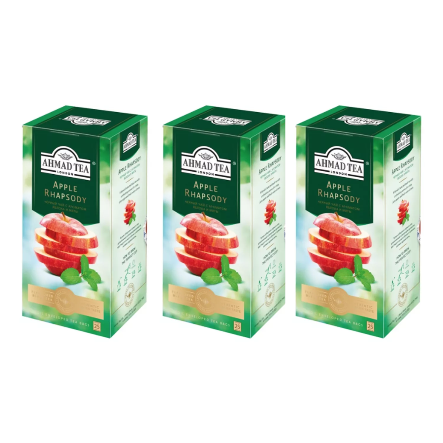 Чай черный Ахмад Яблоко Мята 25 пакетов 3 штуки