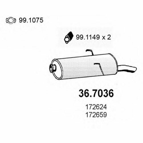 Глушитель выхлопных газов конечный, ASSO 36.7036 (1 шт.)