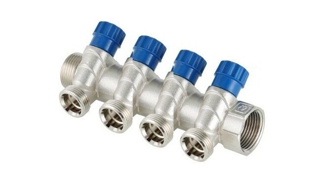 Коллектор с кранами с EUROKONUS нар. резьба 4 вых. Х _1"х3/4", никель