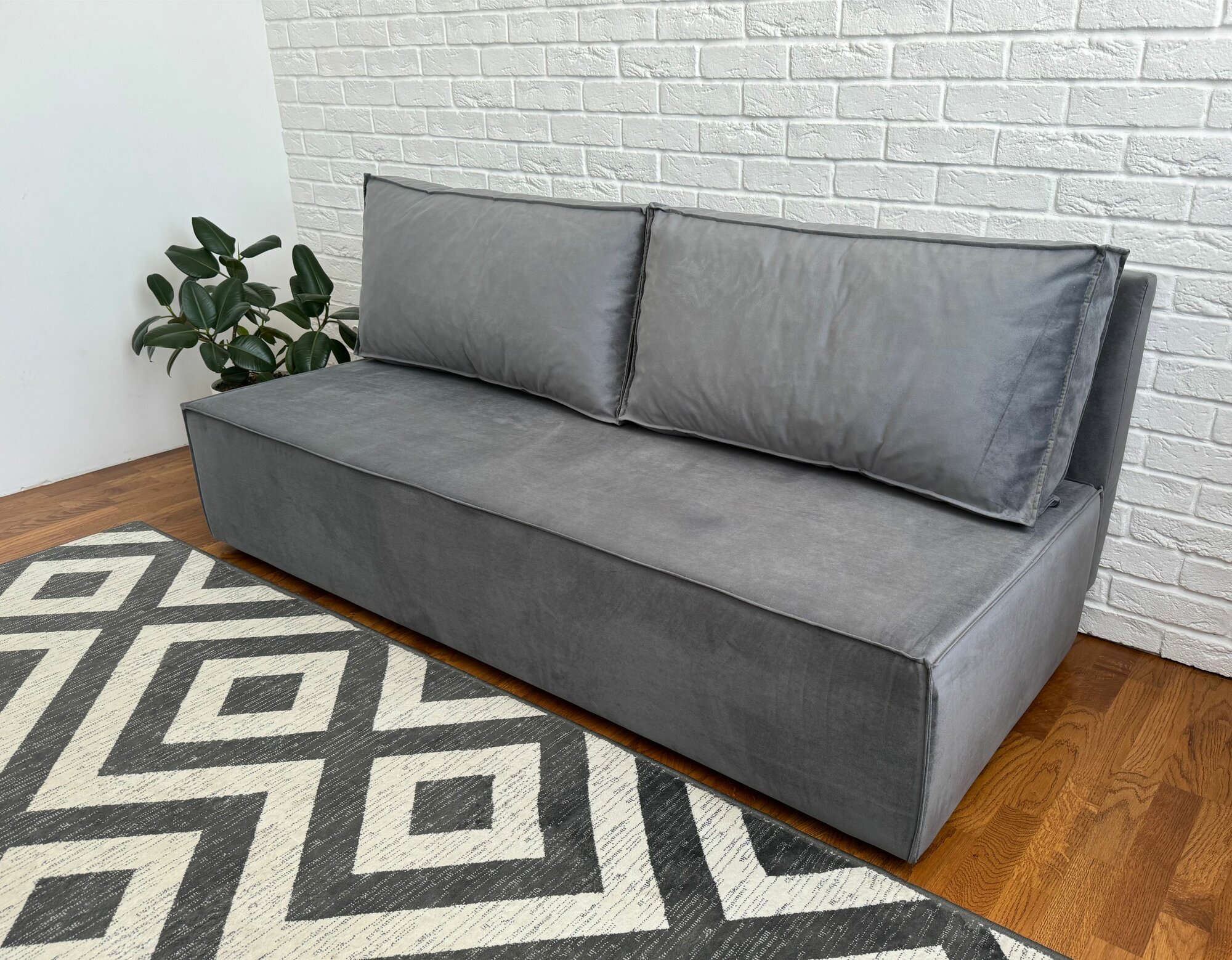 Диван MF-SOFA Лофт мини Лайт, прямой, раскладной, серый, велюр, еврокнижка